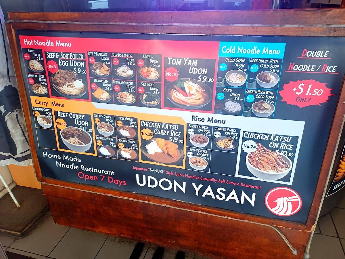 Menu at Udon Yasan fast food, Melbourne, 186 Bourke St
