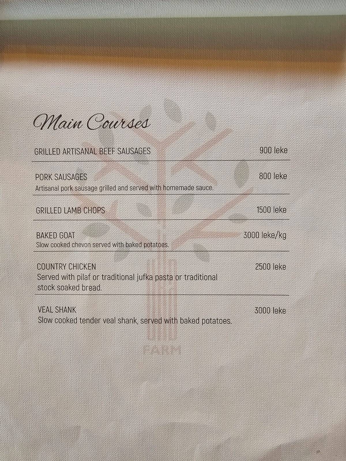Menu at Uka Farm - Traditional Albanian Restaurant & Agrotourism, Laknas