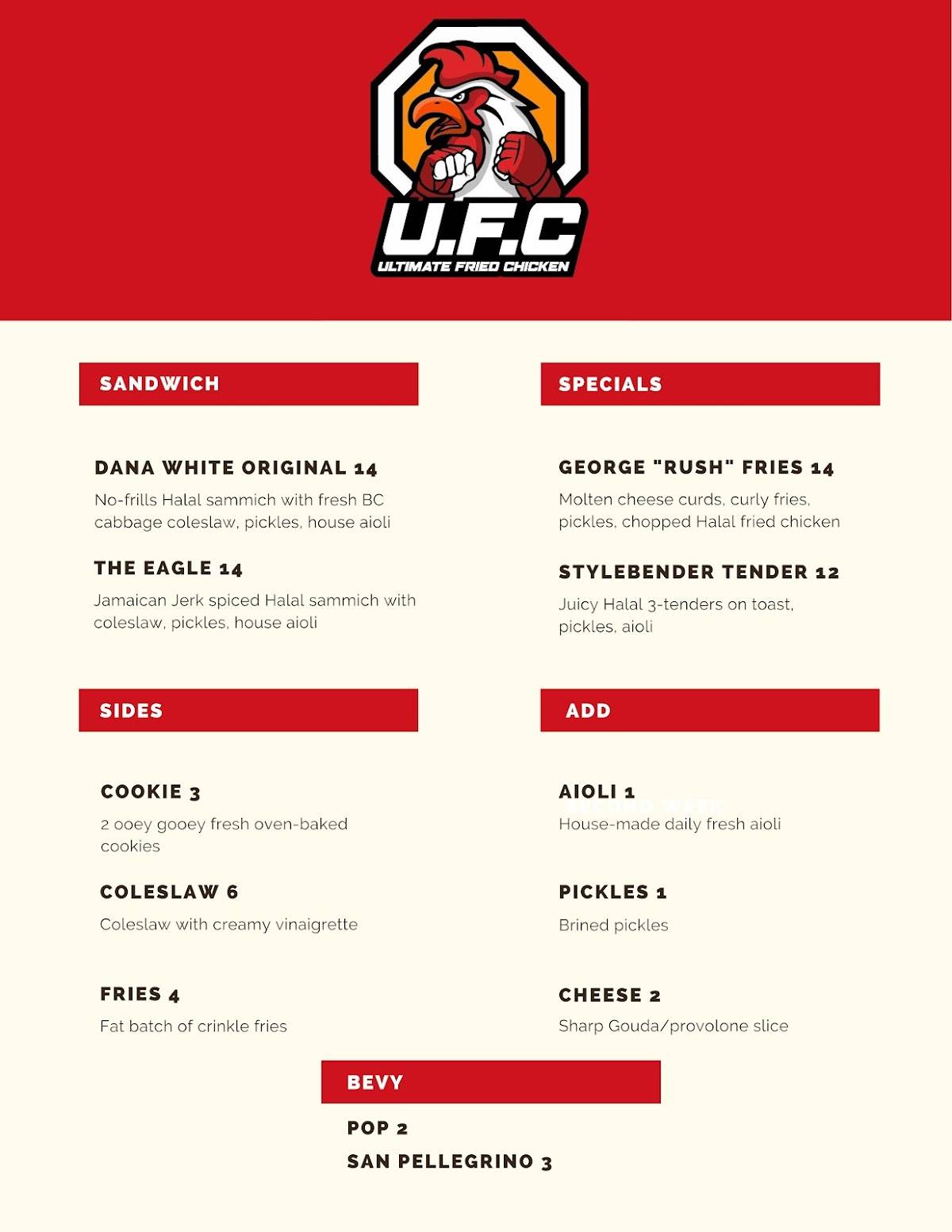Menu at Ultimate Fried Chicken restaurant, Vancouver