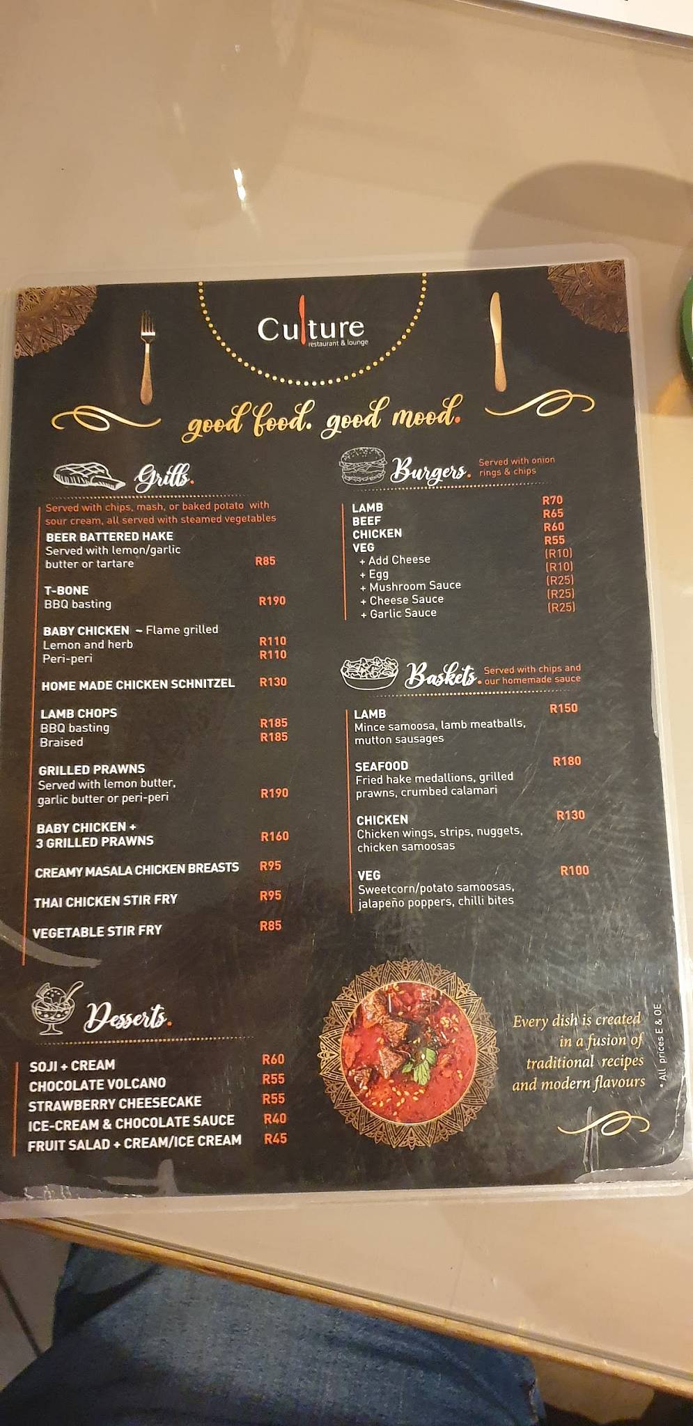 Menu at Culture Restaurant and Lounge, Umhlanga