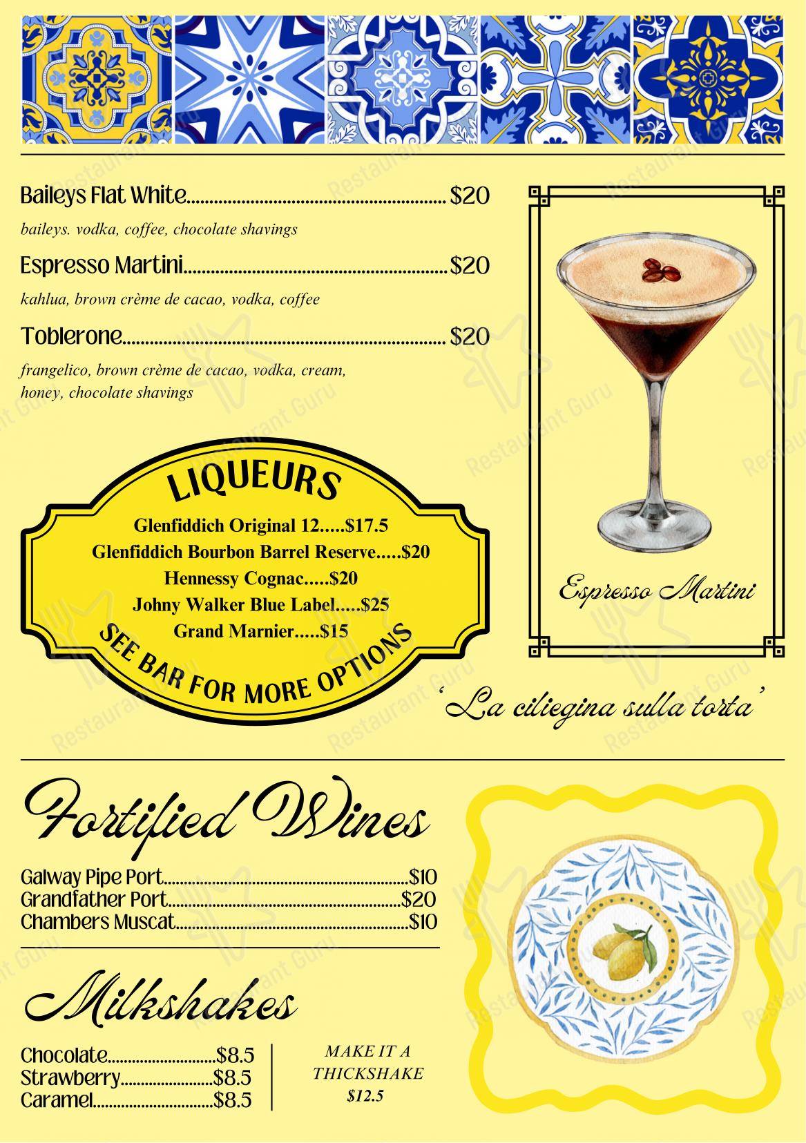 Menu at VIA CONDOTTI restaurant, Balwyn North