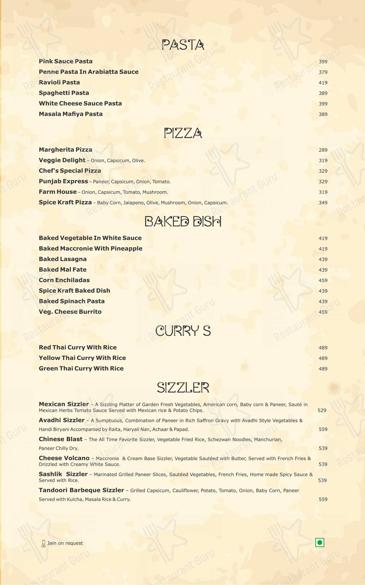 Menu at Spice Kraft Restaurant, Vadodara