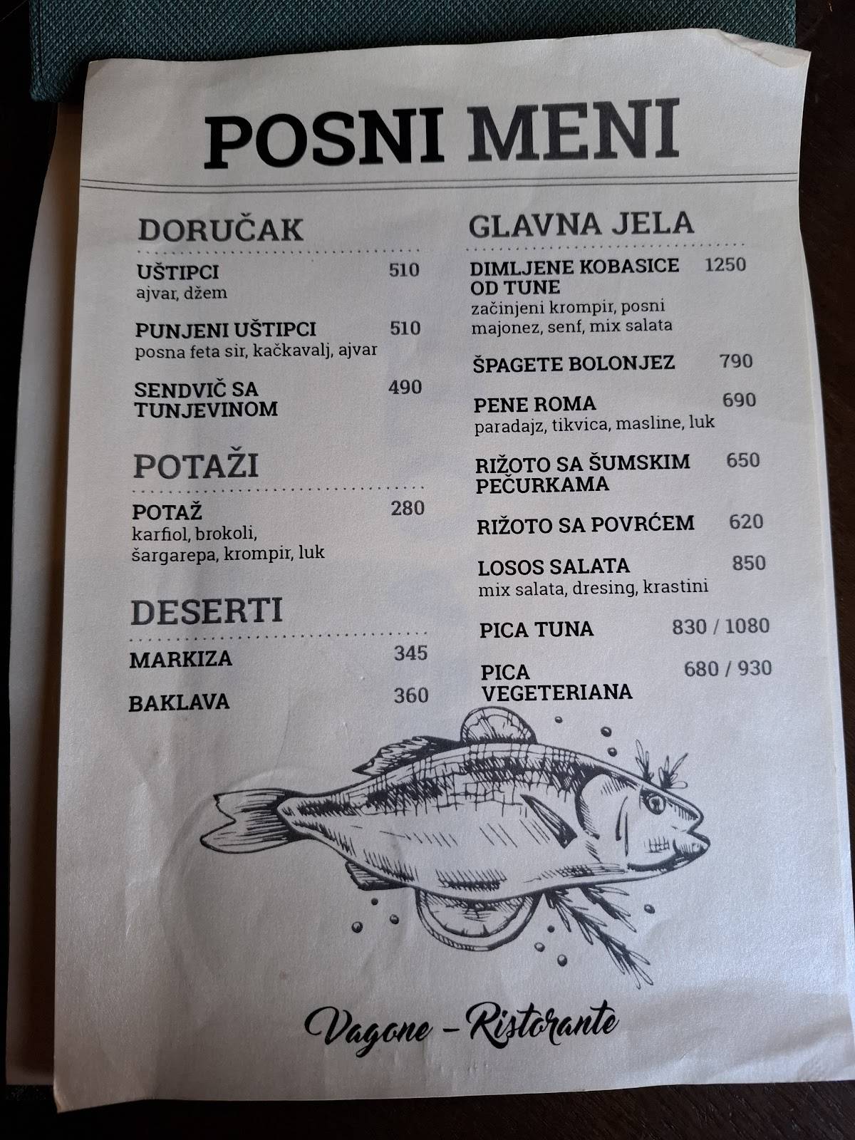 Menu at Vagon Restaurant, Užice