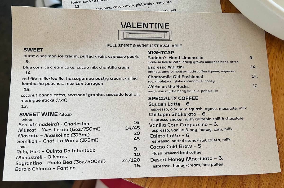 Menu at Valentine pub & bar, Phoenix