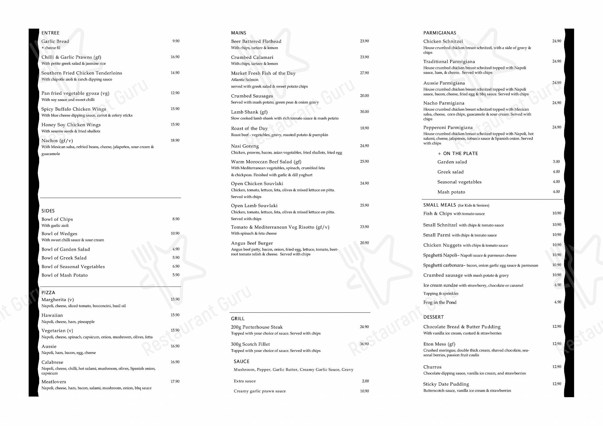Menu at Valley Inn Hotel pub & bar, South Geelong