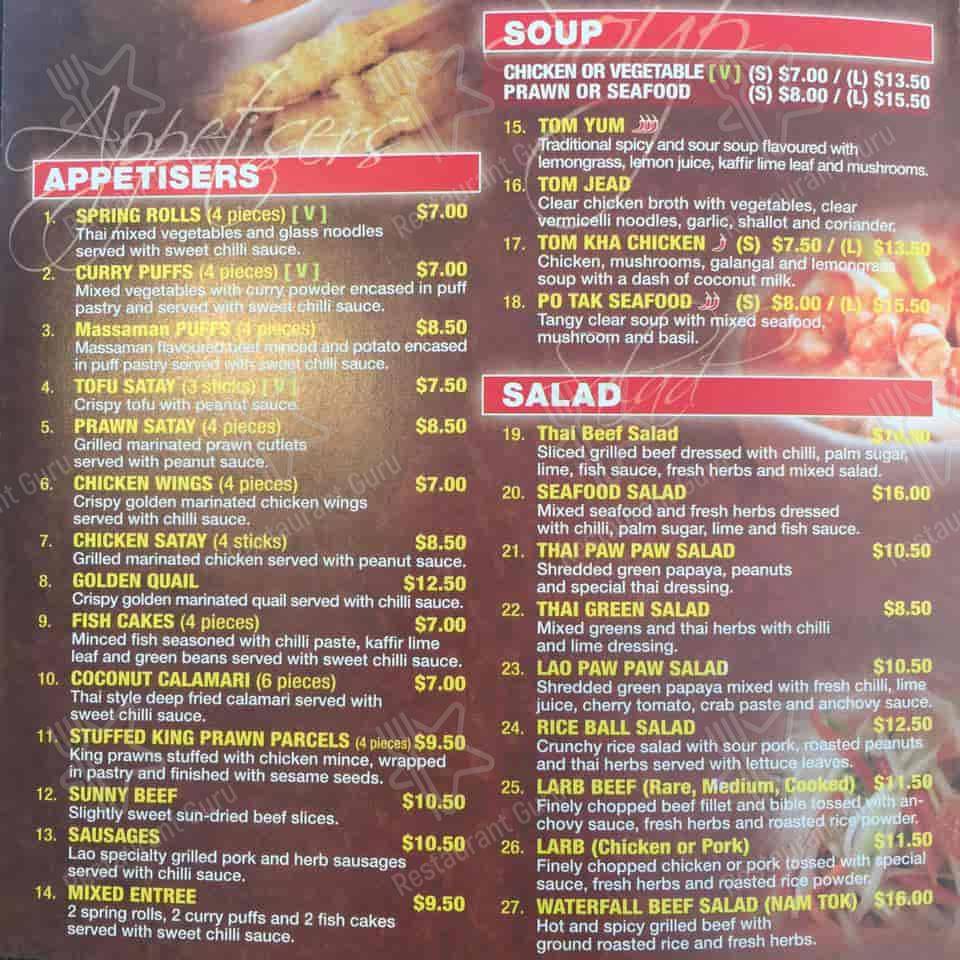 Menu at Valley Thai Restaurant, Green Valley, 19a/187 Wilson Rd