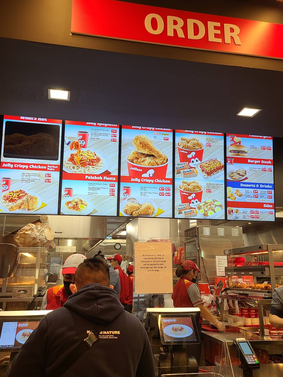 Menu at Jollibee fast food, Vancouver, 833 Granville St