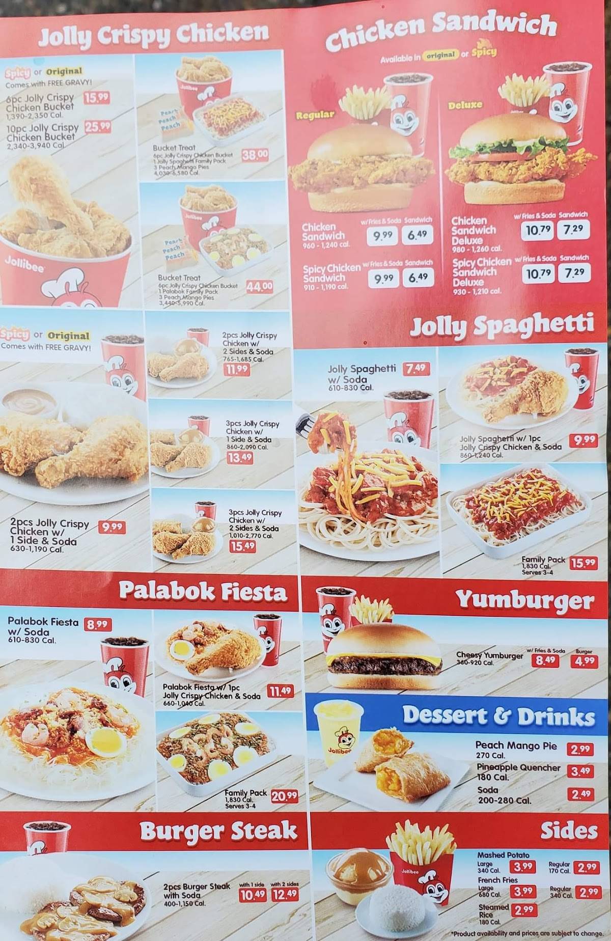 Menu at Jollibee fast food, Vancouver, 833 Granville St