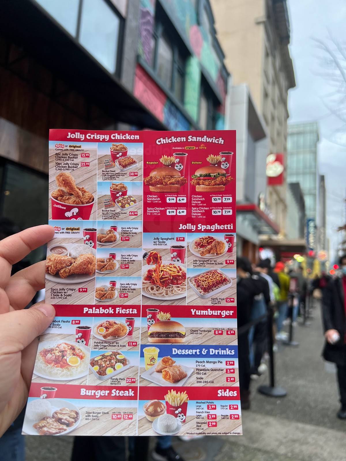 Menu at Jollibee fast food, Vancouver, 833 Granville St