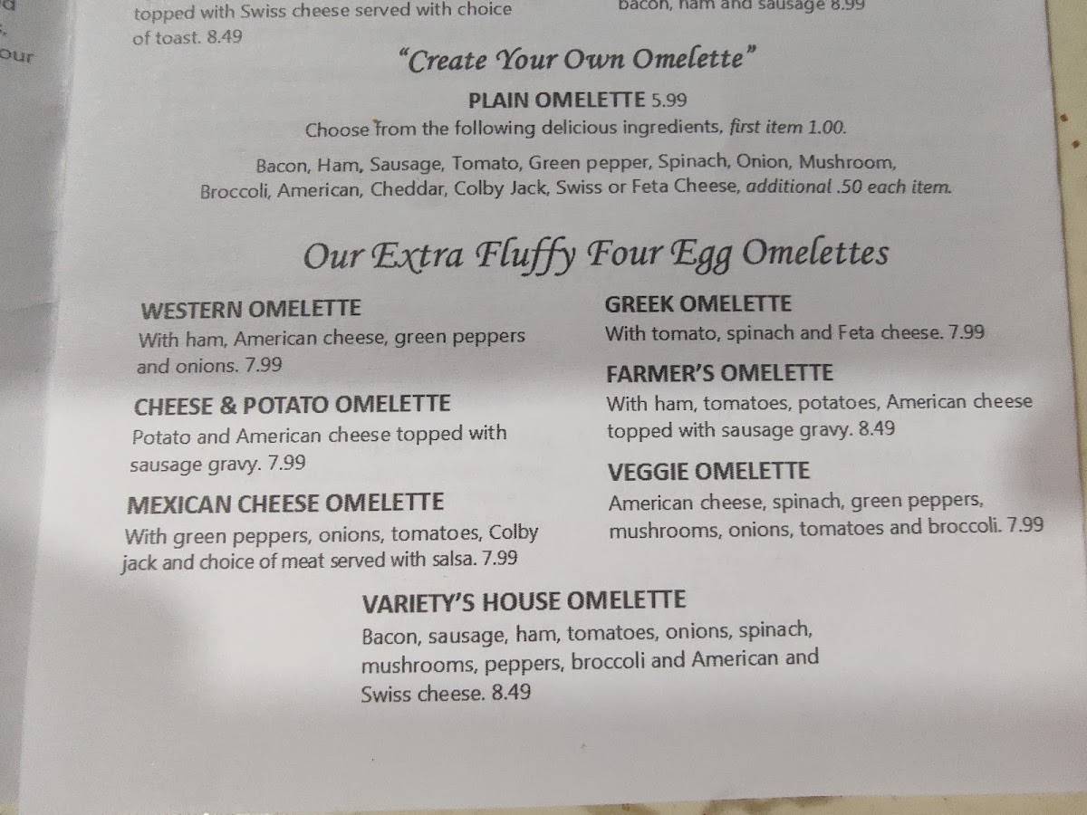 Menu at Variety's Restaurant, Massillon, Lincoln Way E