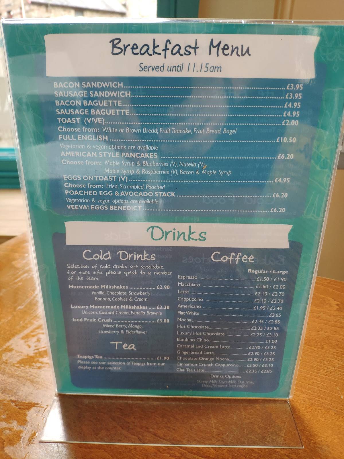 Menu at VeeVa! Cockermouth cafe, Cockermouth