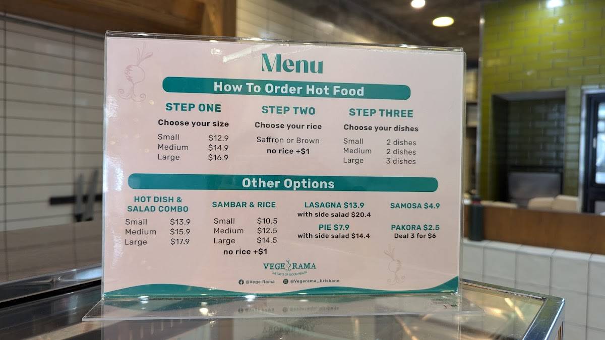 Menu at Vege Rama - Adelaide St restaurant, Brisbane City, ANZAC Square