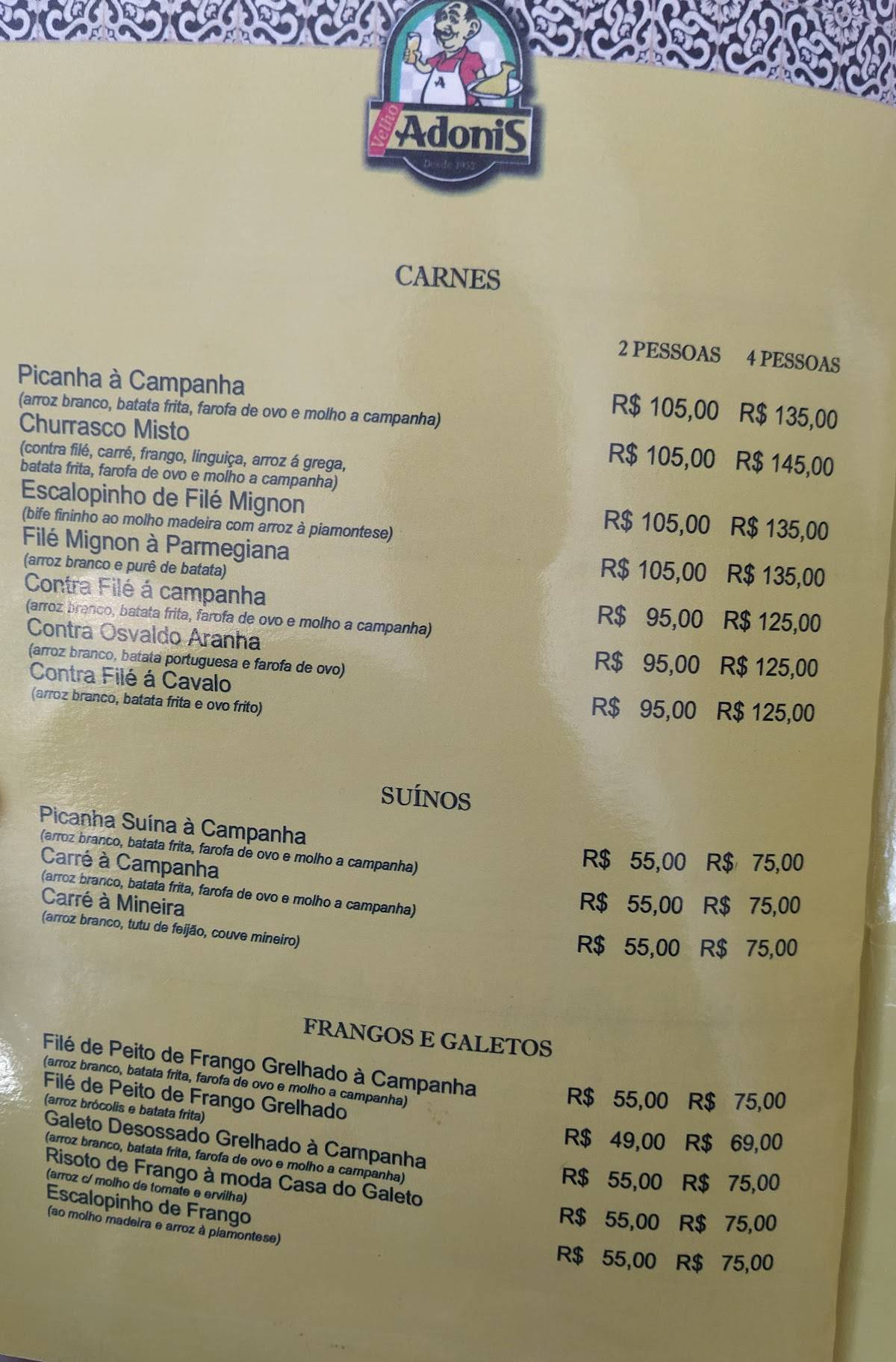 Menu em Velho Adonis restaurante, Rio de Janeiro