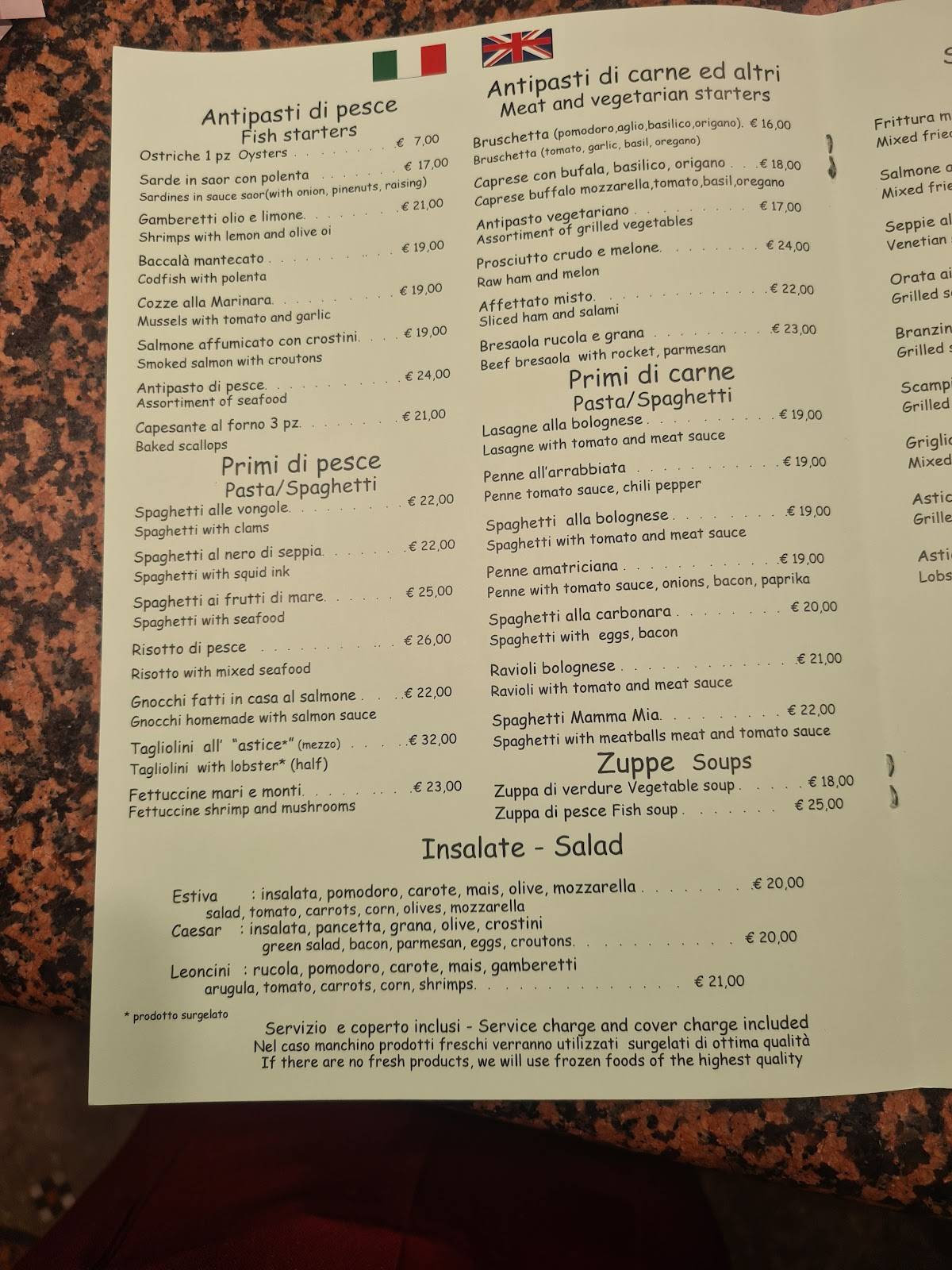 Speisekarte von Trattoria Ai Leoncini pizza, Venedig