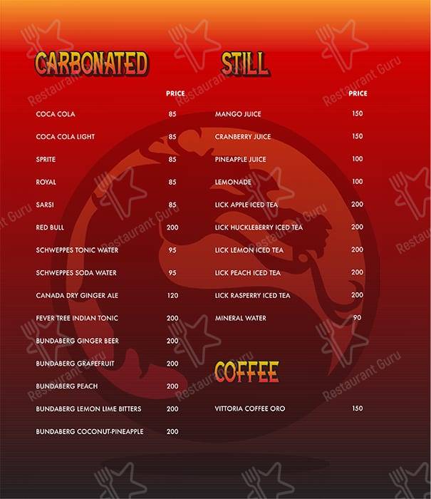 Menu at Versus Barcade PH, Taguig