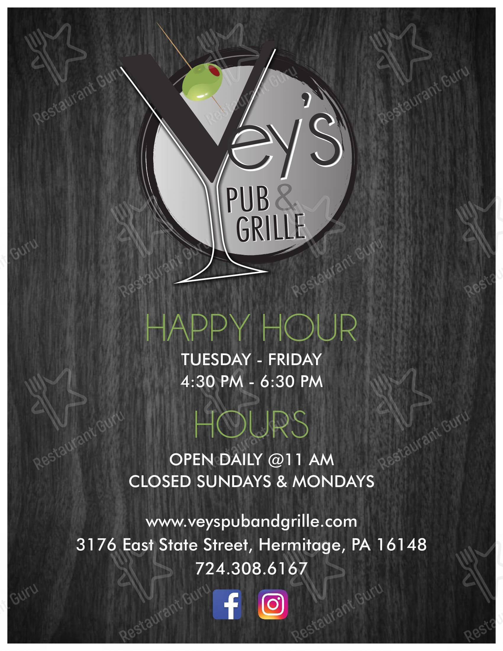 Menu at Vey's Pub & Grille, Hermitage, E State St