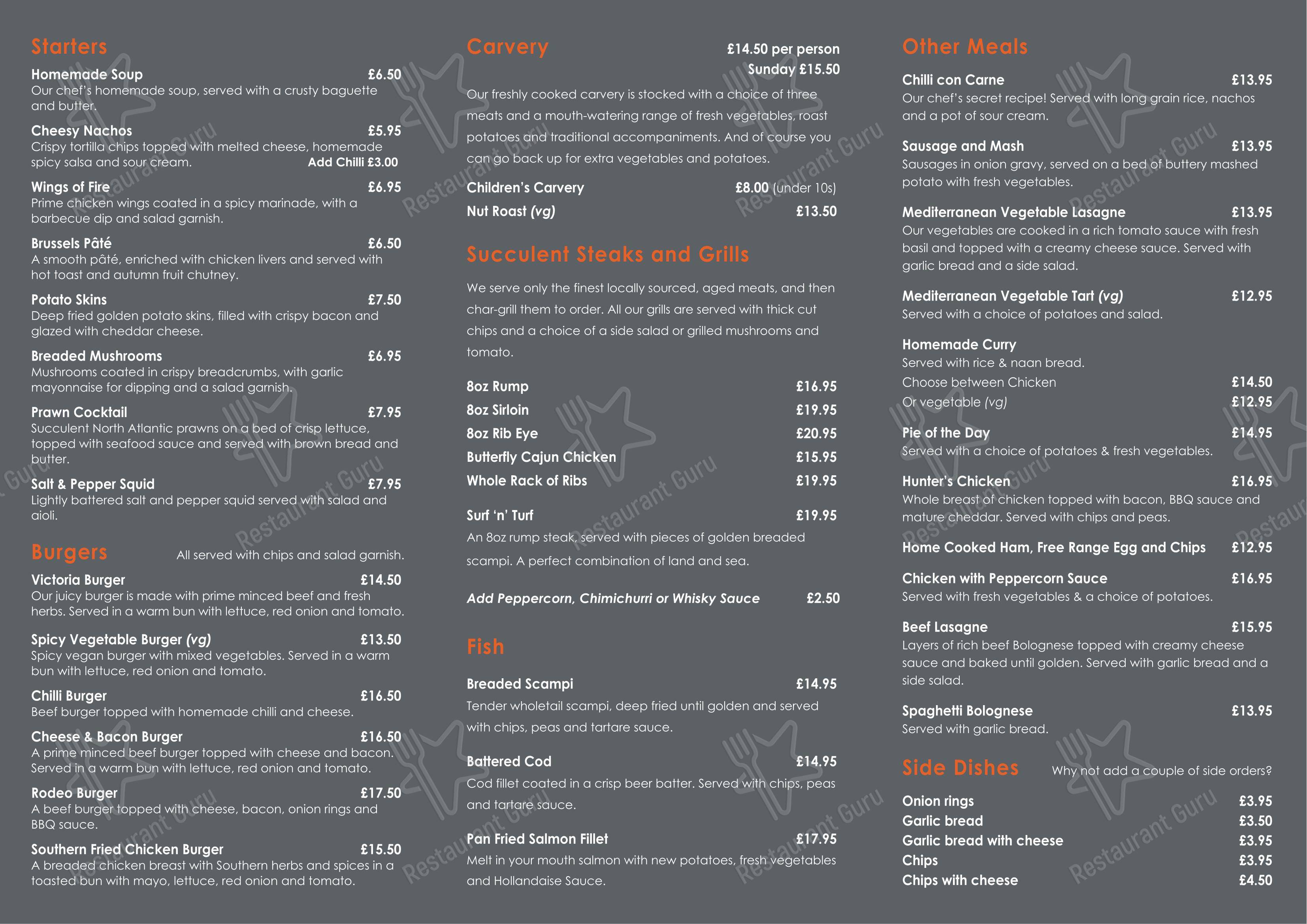Menu at Victoria Hotel pub & bar, Canterbury