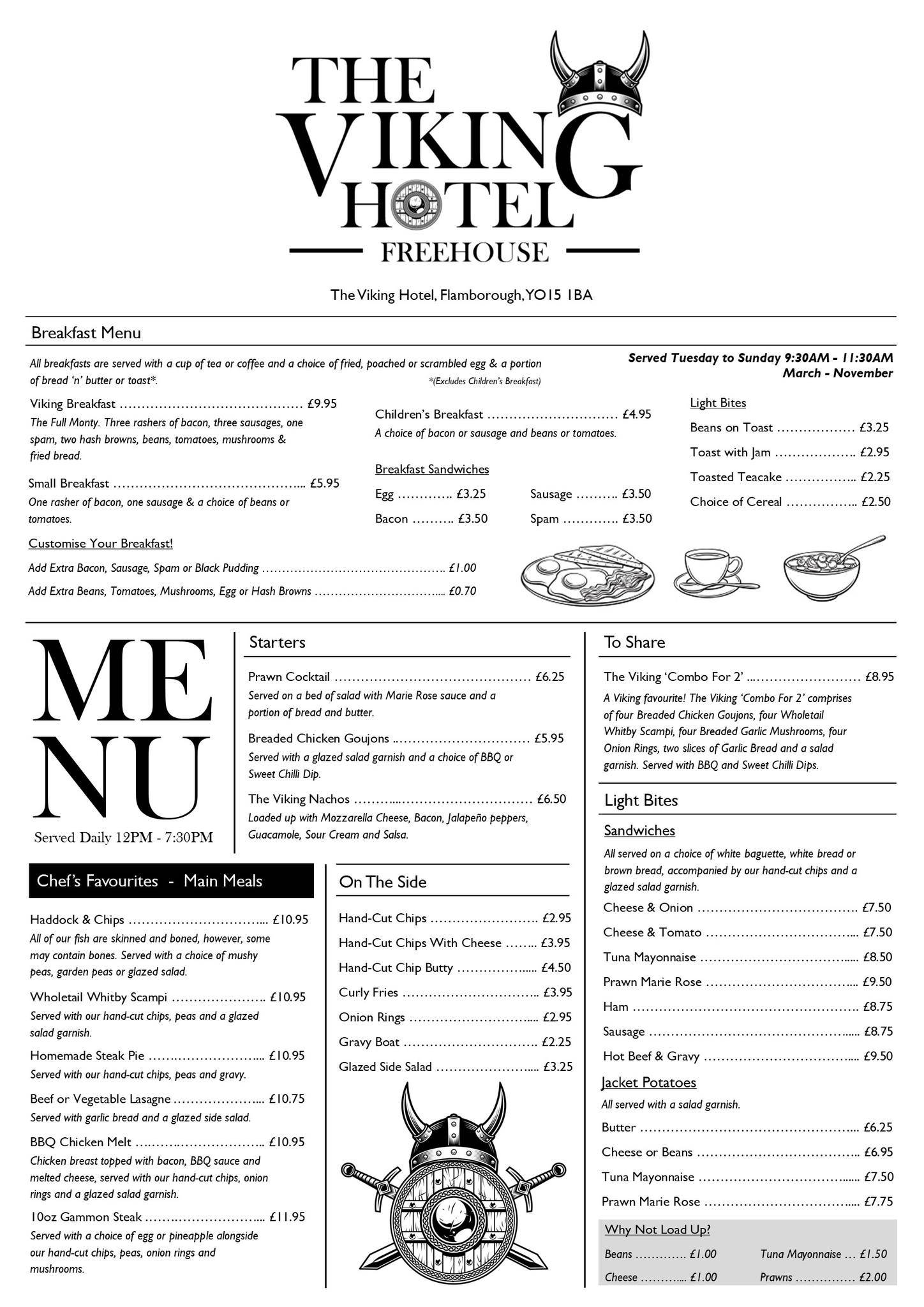 Menu at The Viking pub & bar, Flamborough, North Marine Road