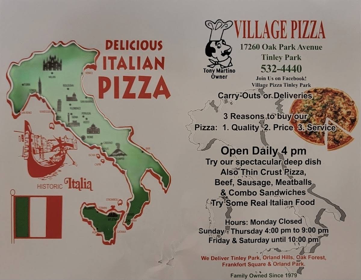 Menu at Village Pizza pizzeria, Tinley Park, Oak Park Ave # 1