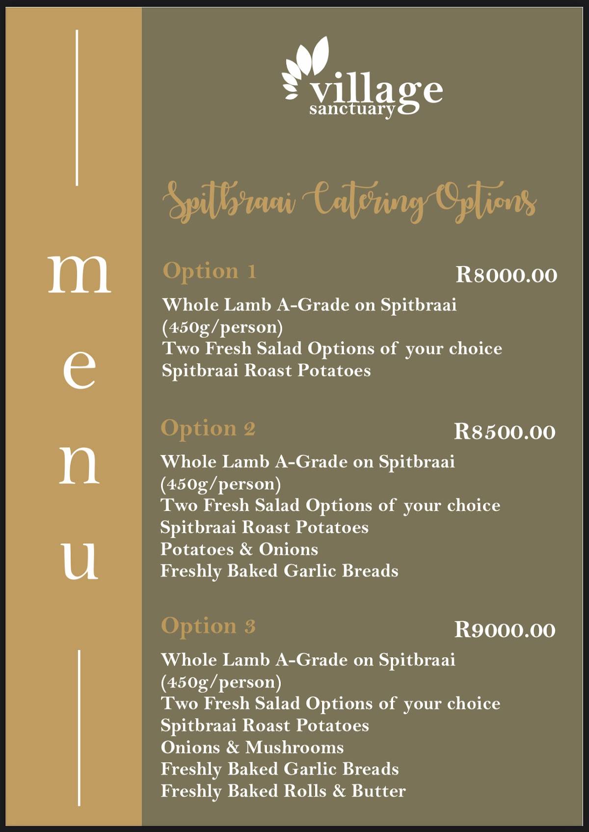 Menu at Village Sanctuary restaurant, Zebediela