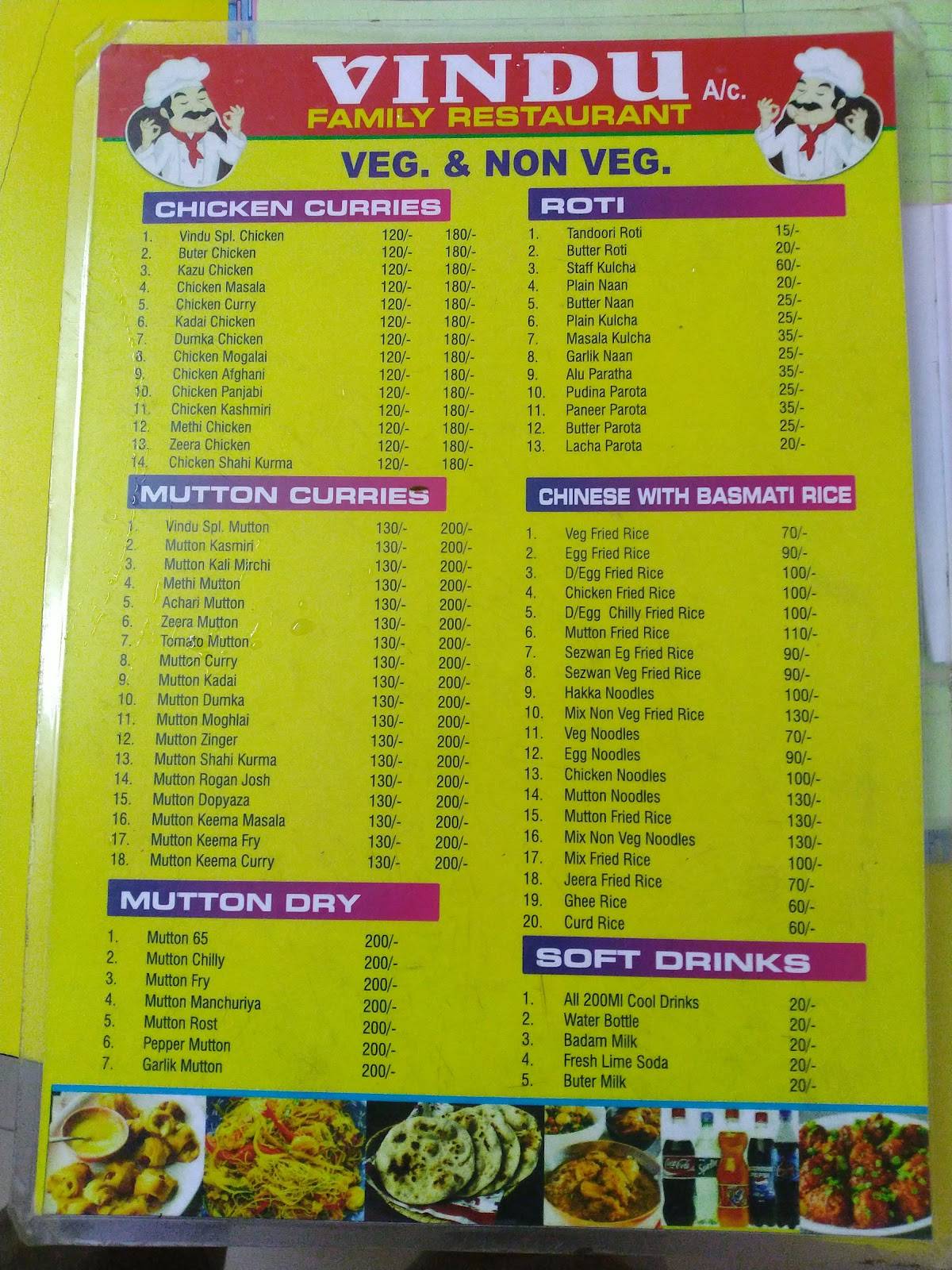 Menu at Vindu Family Restaurent, Hyderabad, FCVP+976