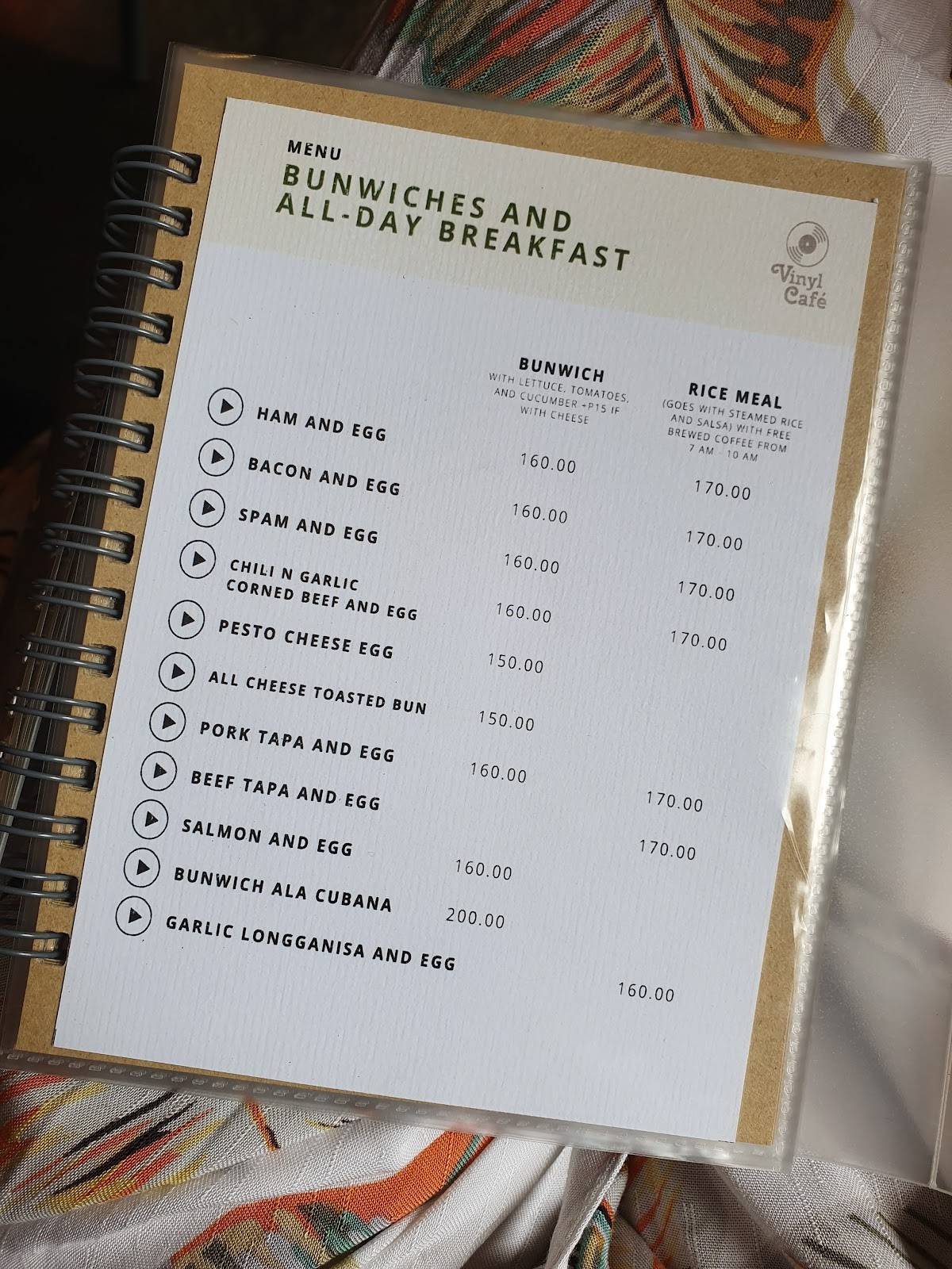 Menu at Vinyl Cafe Palawan, Puerto Princesa