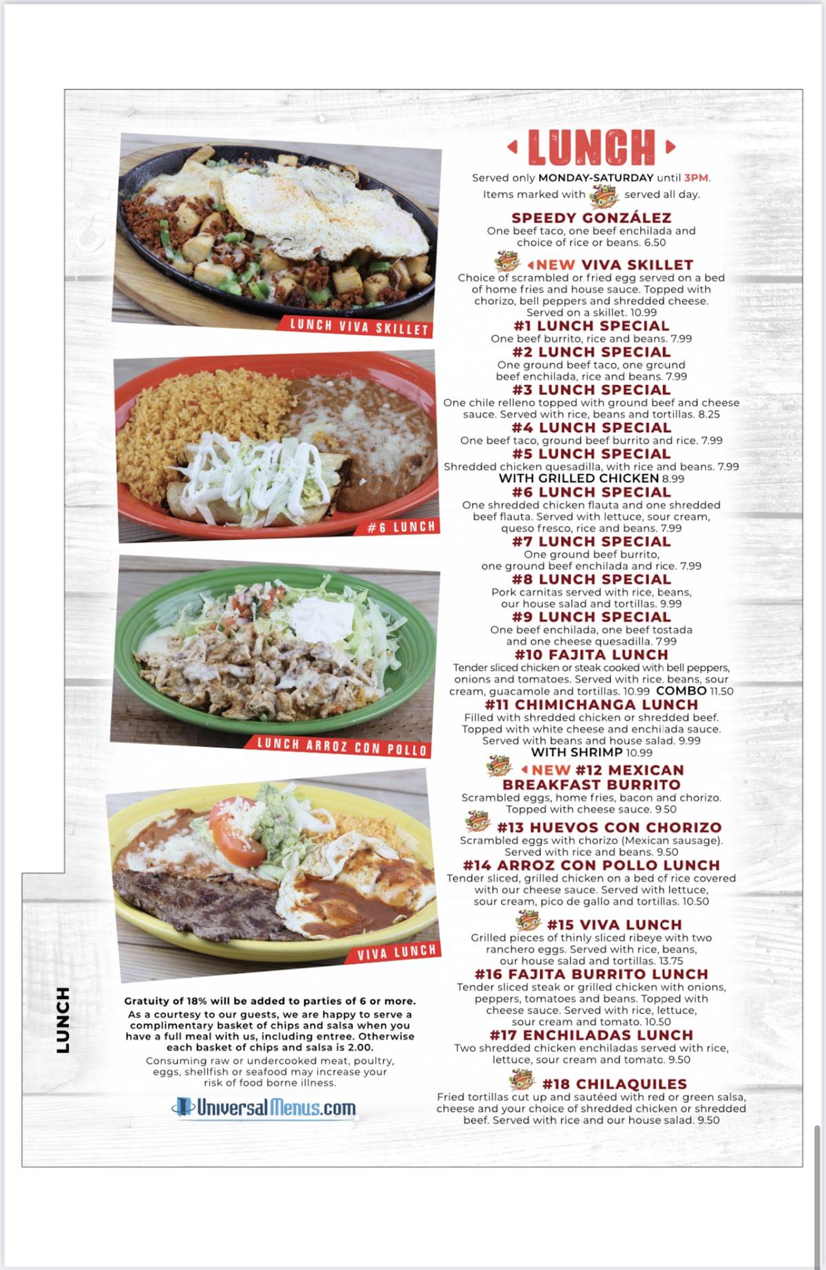 Menu at Viva La Fiesta Mexican Restaurant, Troy, 836 W Main St