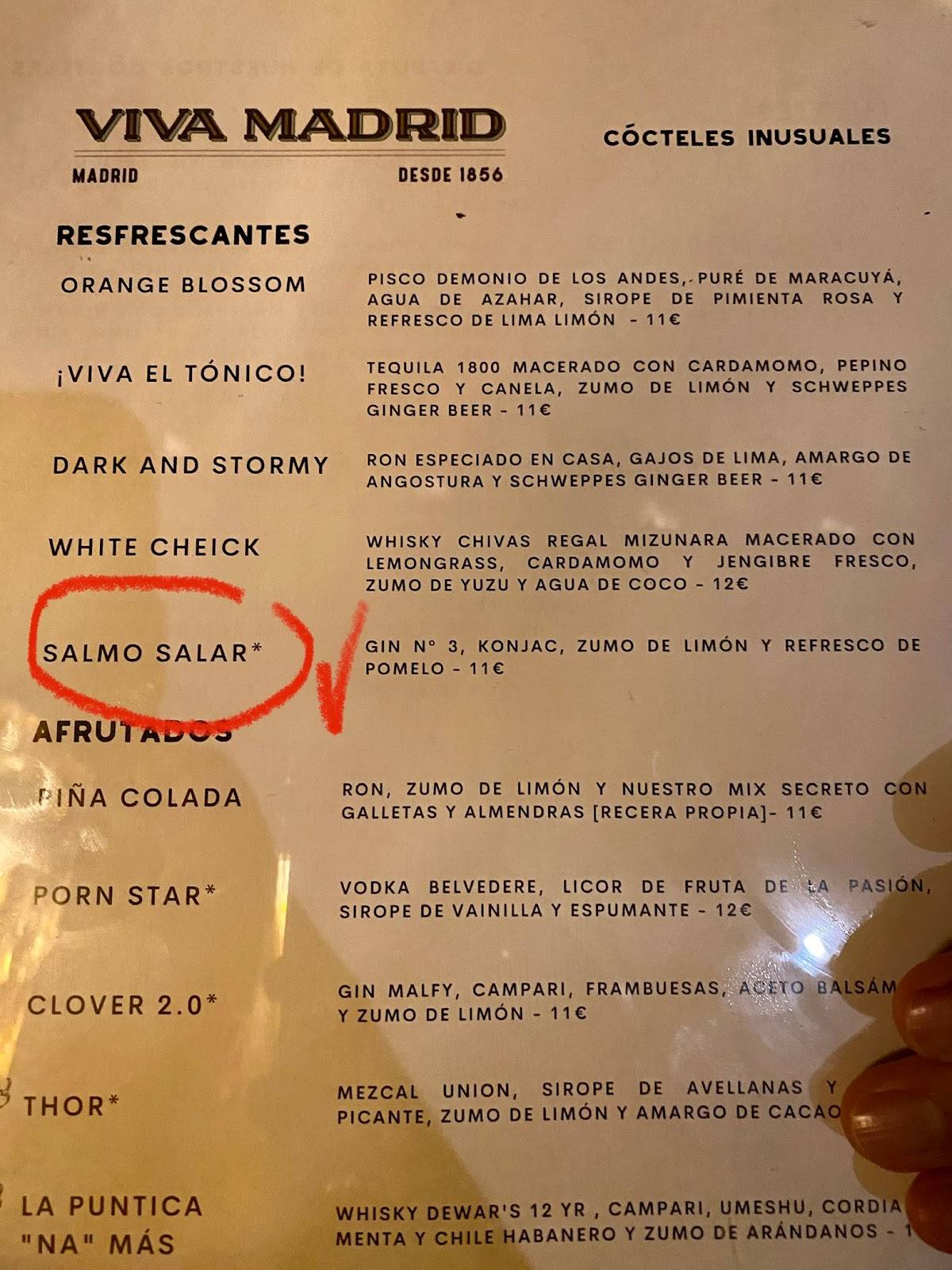 Carta de Viva Madrid Restaurante, Madrid