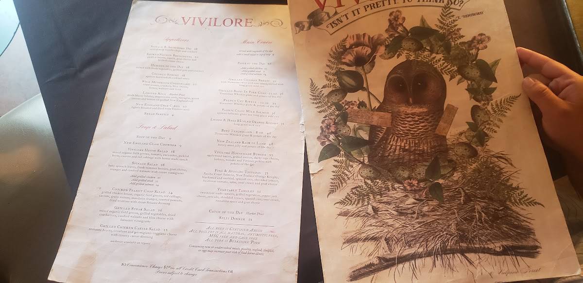 Menu at Vivilore restaurant, Independence
