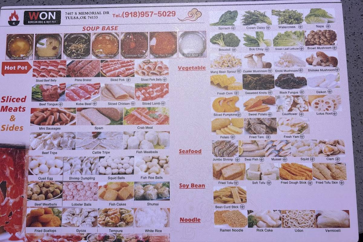 Menu at WON Korean BBQ & Hot Pot, Tulsa