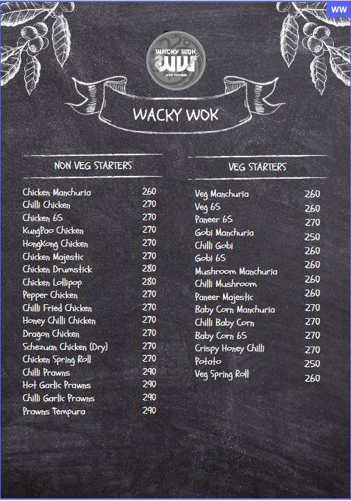 Menu at Wacky Wok, Hyderabad