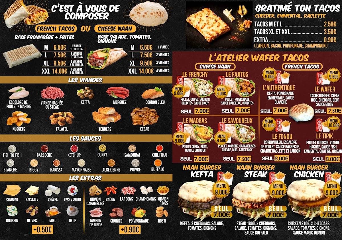 Menu at Wafer Tacos restaurant, Beauvais