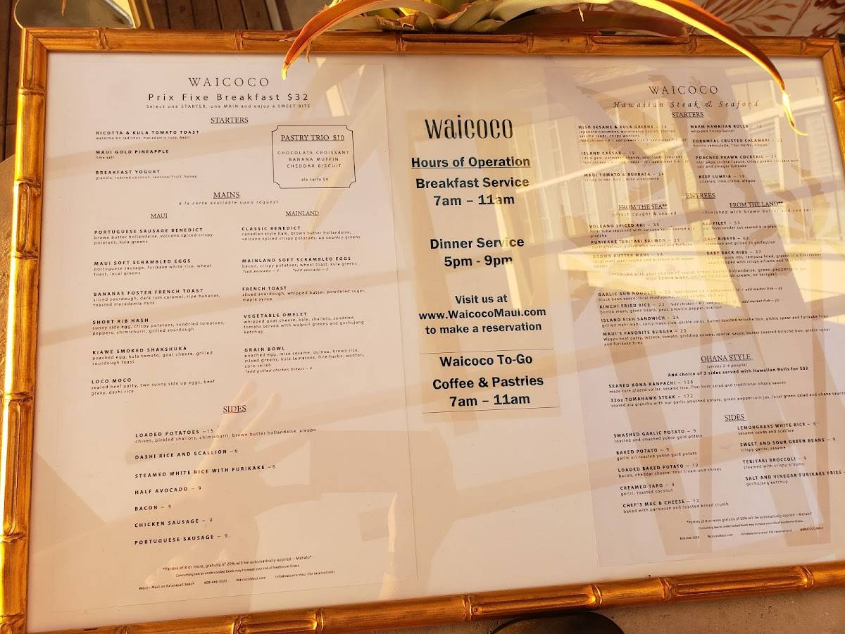Menu at Waicoco Maui Restaurant, Lahaina