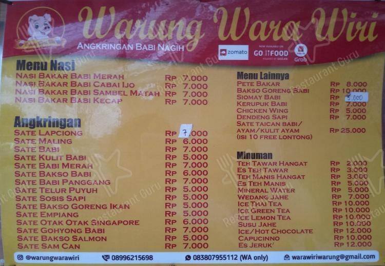Menu at WARUNG WARA WIRI cafe, North Jakarta