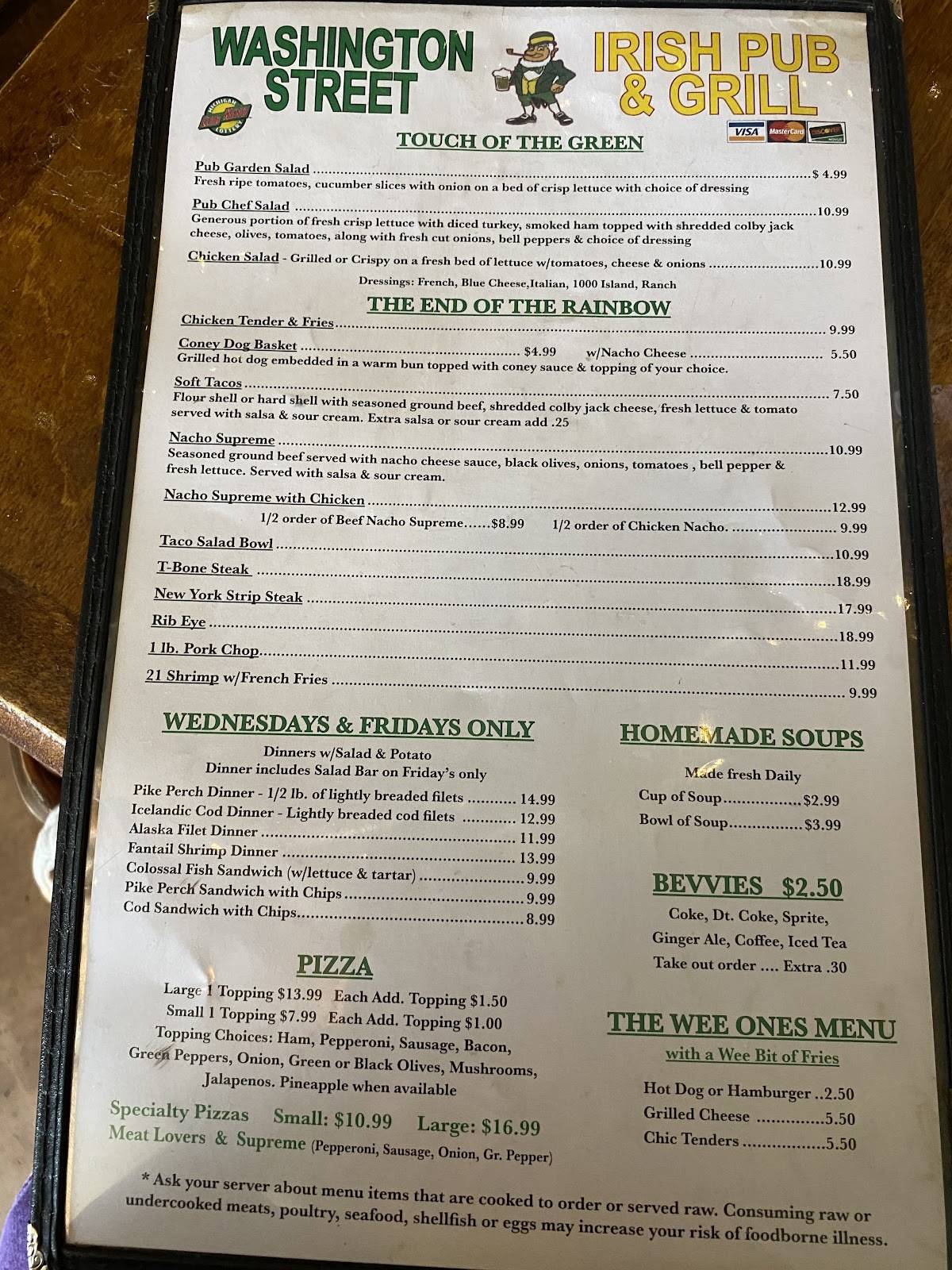 Menu at Washington Street Irish Pub, Bay City