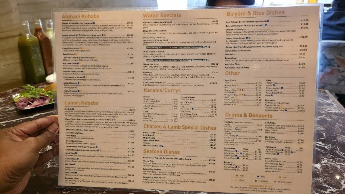 Menu at Watan - Afghan & Pakistani Restaurant Ilford, Ilford