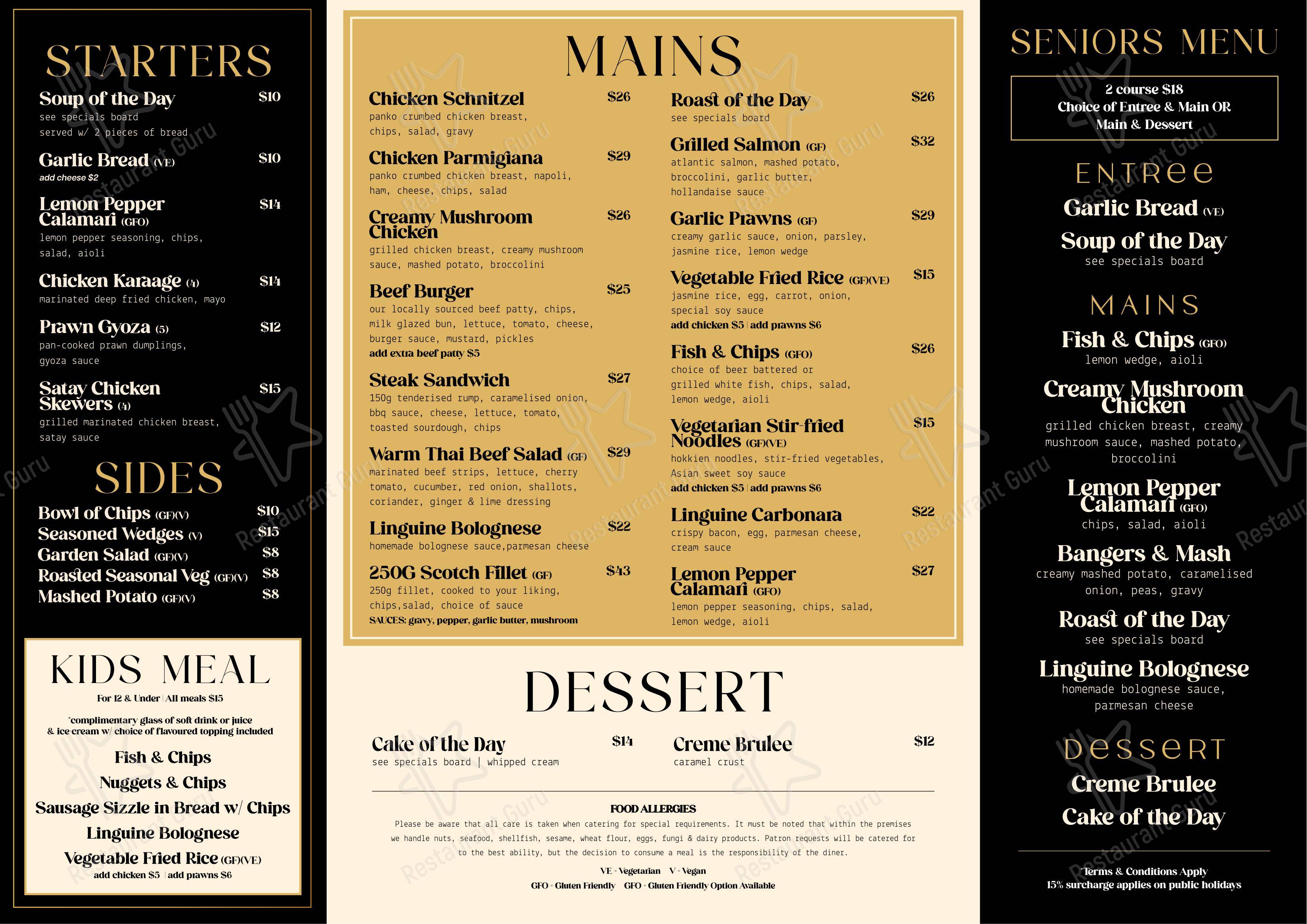Menu at Waterloo Cup Hotel restaurant, Moonee Ponds