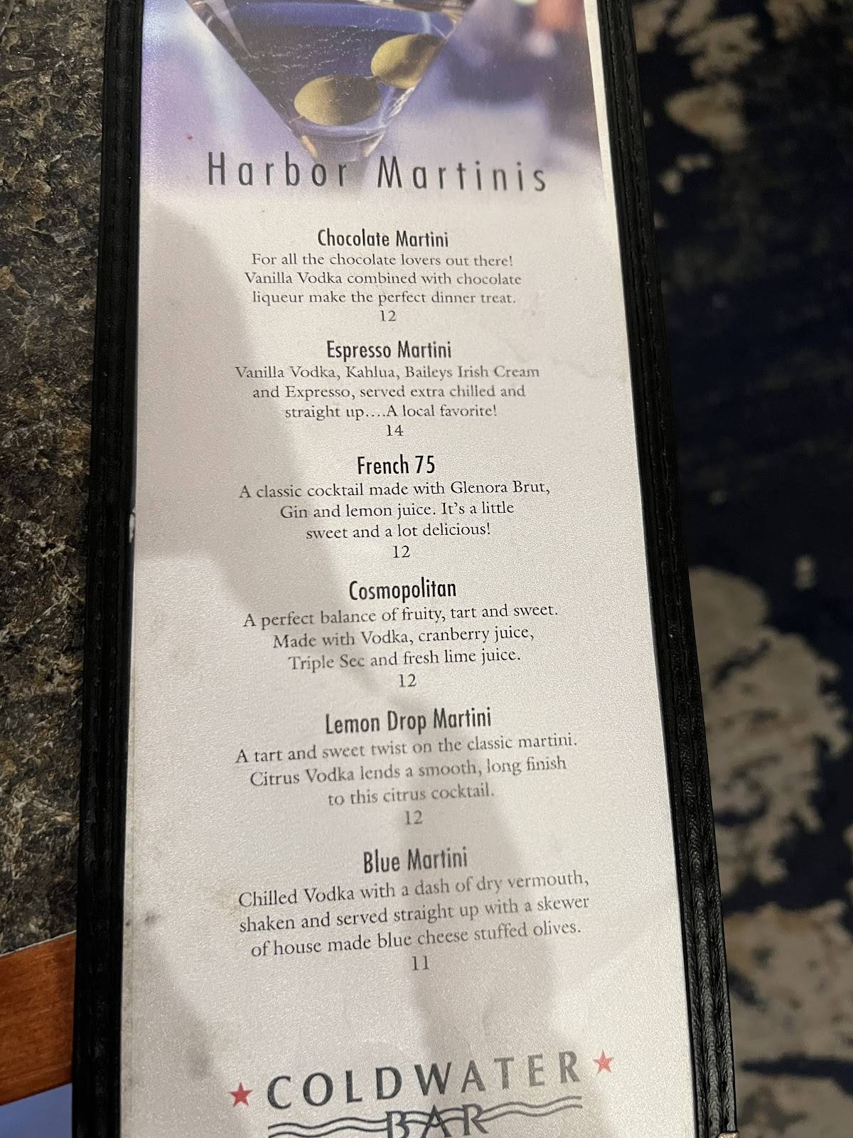 Menu at Blue Pointe Grille restaurant, Watkins Glen