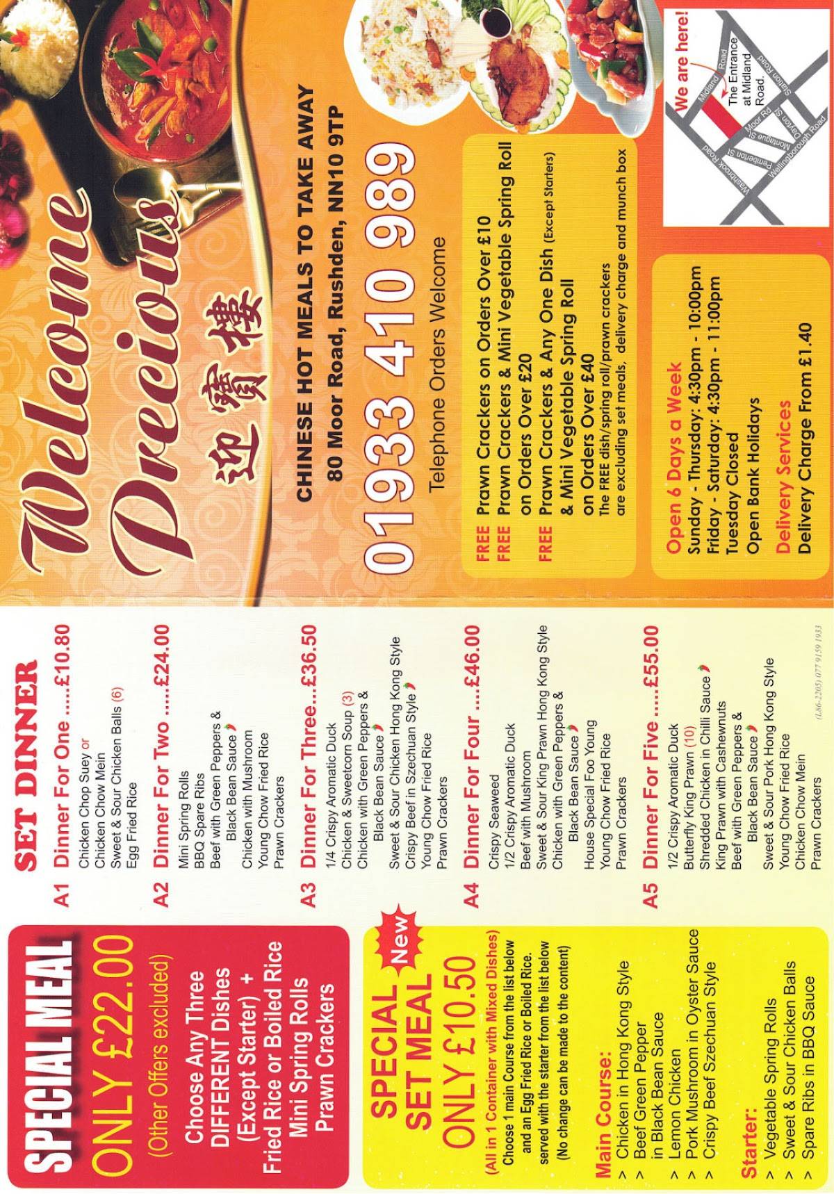 Menu at Welcome Precious fast food, Rushden