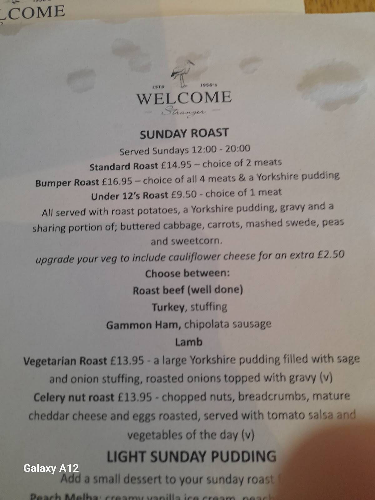 Menu at Welcome Stranger pub & bar, Liverton