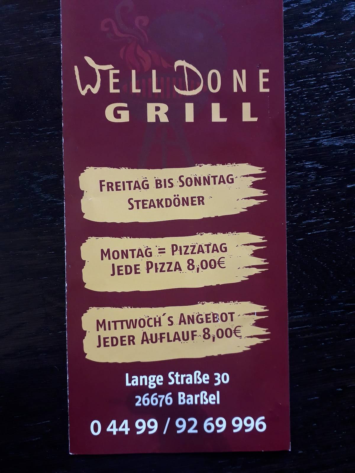 Speisekarte von Well Done Grill restaurant, Barßel