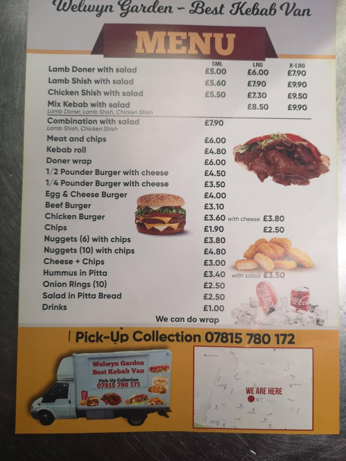 Menu at Welwyn Garden Best Kebab Van, Welwyn Garden City