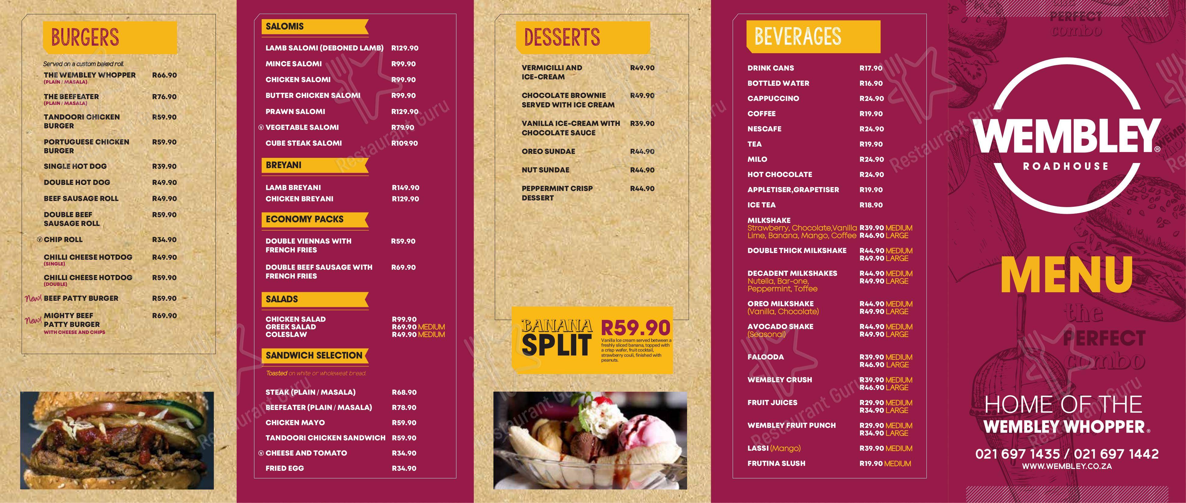 Menu at Wembley Roadhouse restaurant, Cape Town, Belgravia Rd