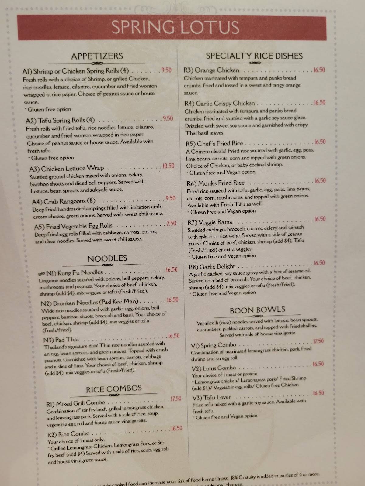 Menu at Spring Lotus Restaurant, Wenatchee