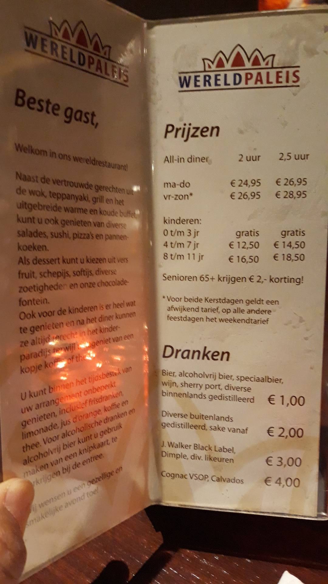 Menu au Wereldpaleis, Rhenen
