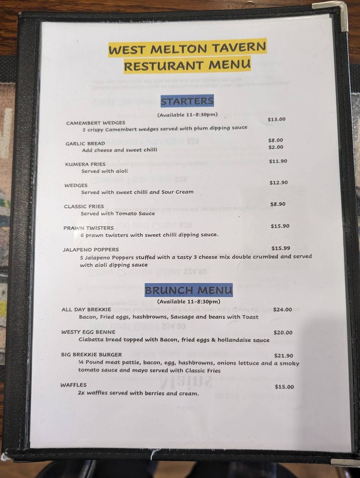 Menu at West Melton Tavern & Restaurant, West Melton, W Coast Rd