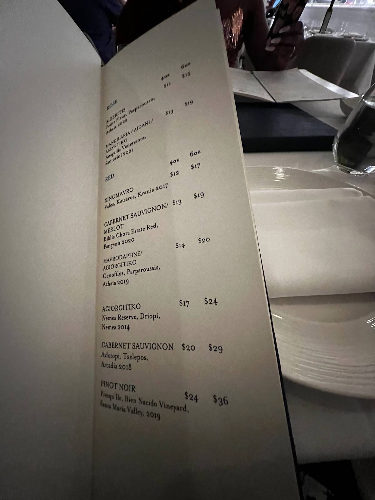 Menu at estiatorio Milos Hudson Yards restaurant, West New York, 20 ...