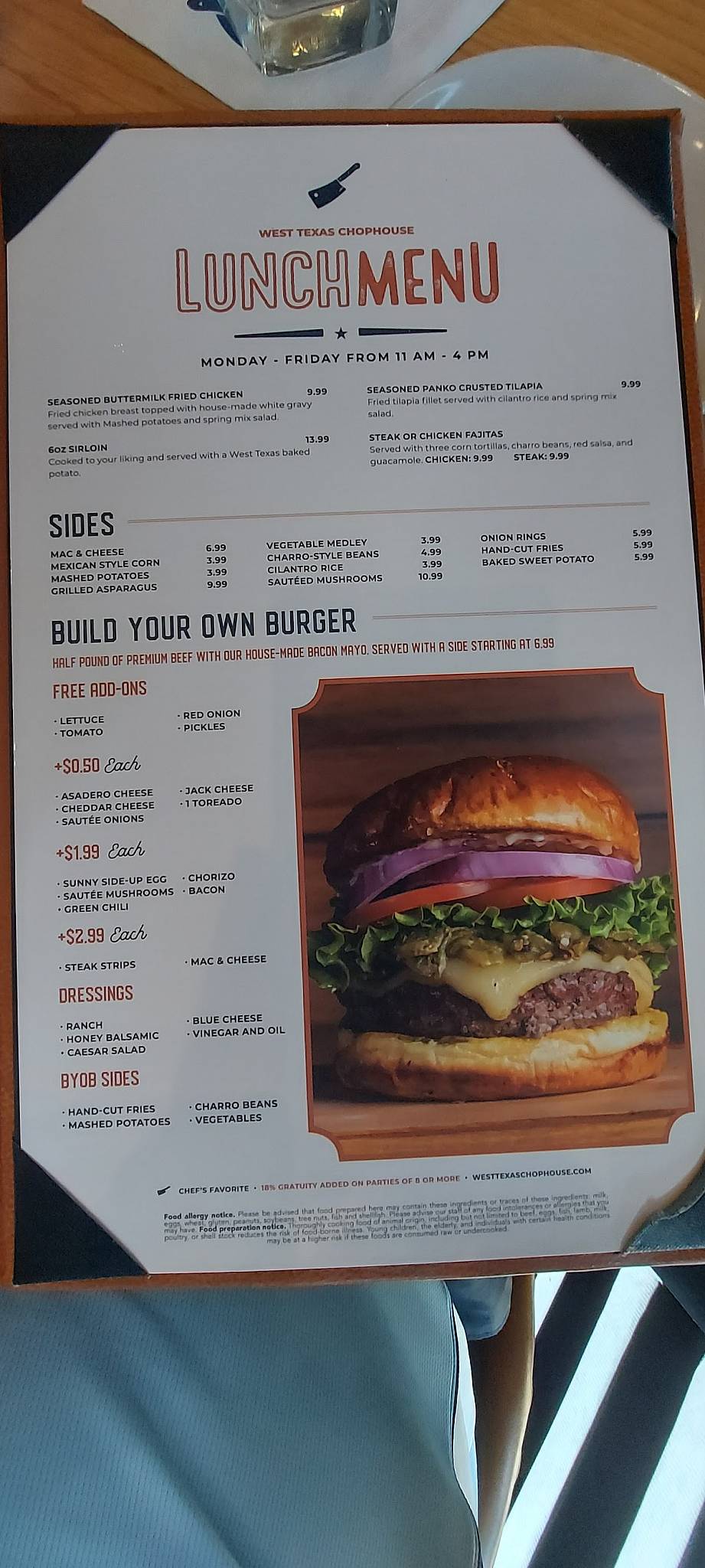 Menu at West Texas Chophouse steakhouse, El Paso