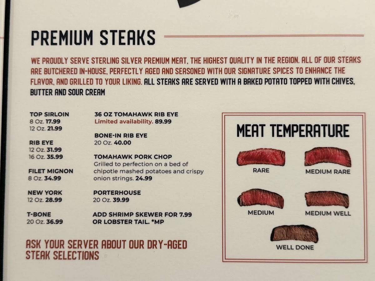 Menu at West Texas Chophouse steakhouse, El Paso