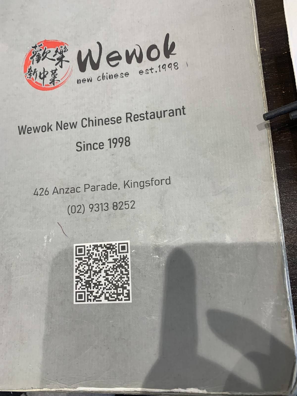 Menu at Wewok New Chinese Restaurant, Kingsford